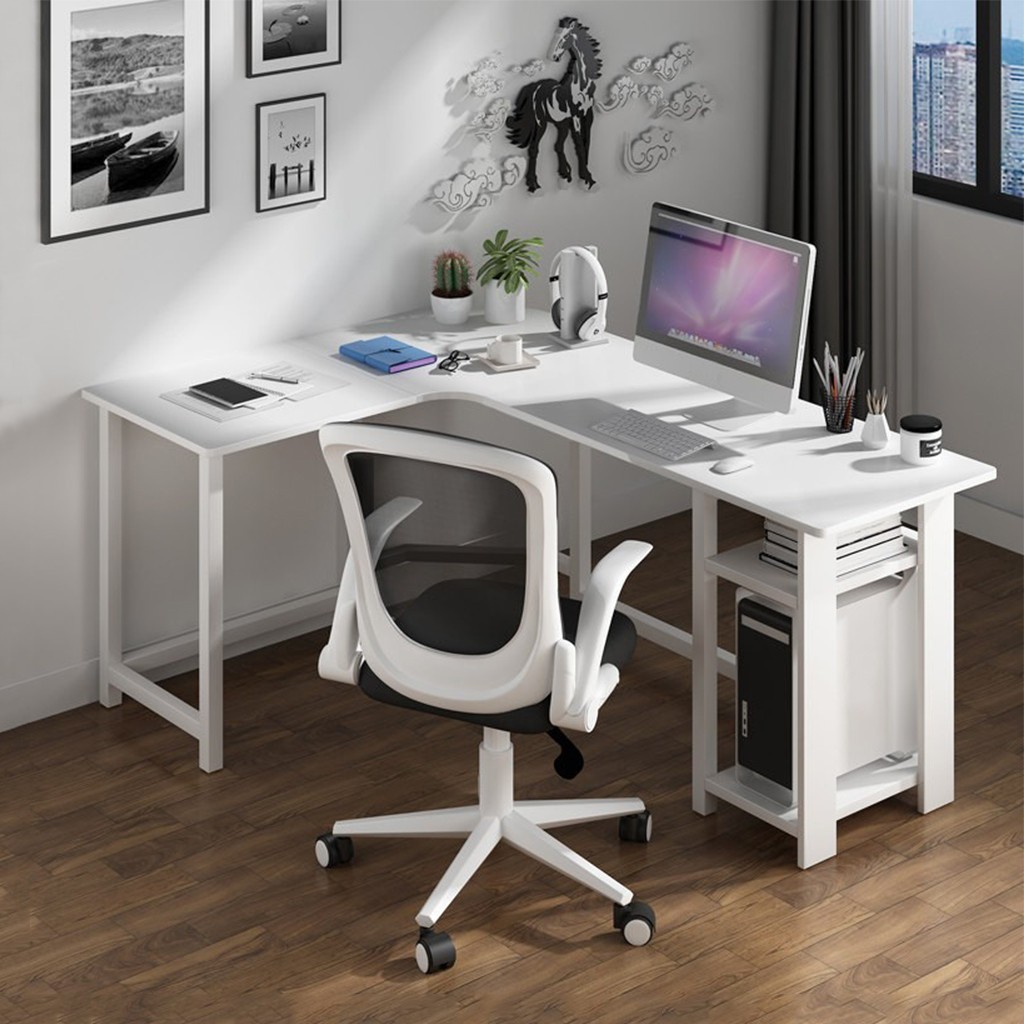 Home Office L-shaped Desk With Storage Shelves Corner Computer Table ...