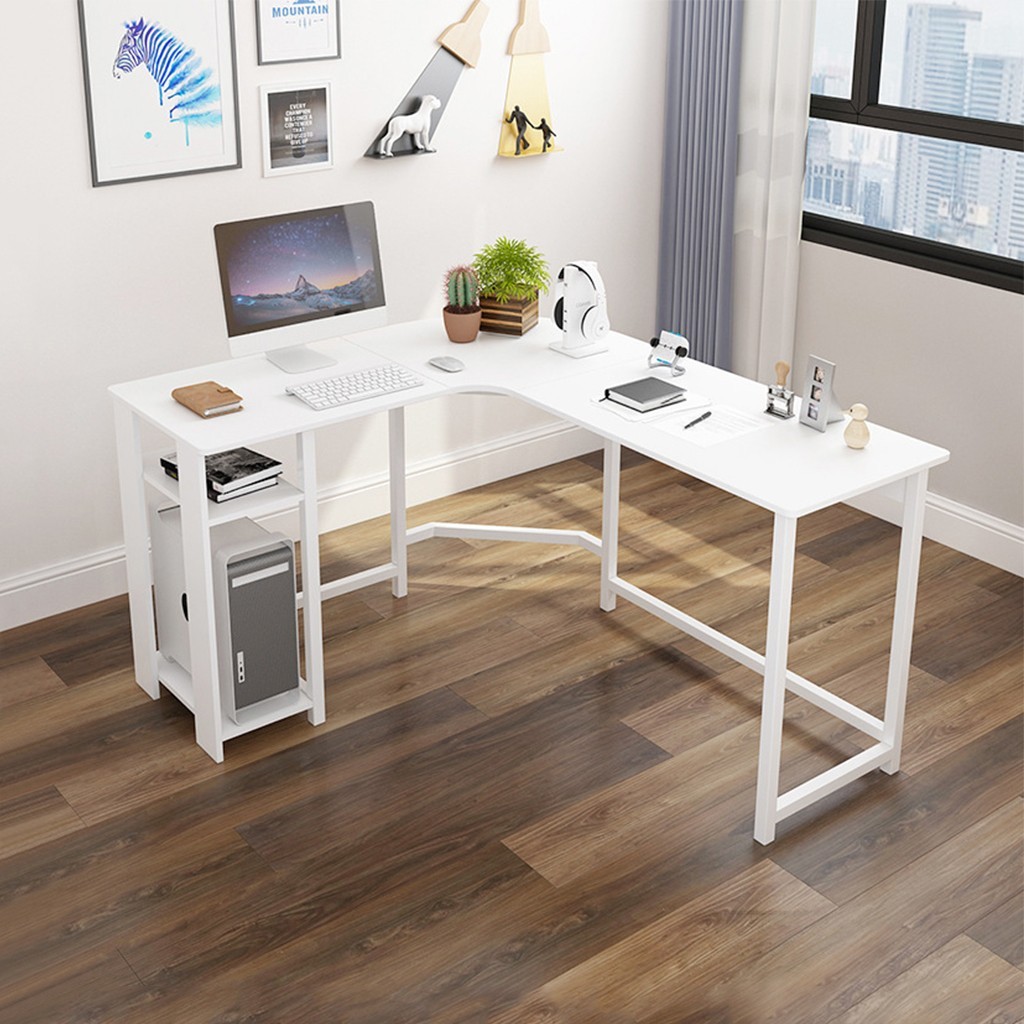 Home Office L-shaped Desk With Storage Shelves Corner Computer Table ...